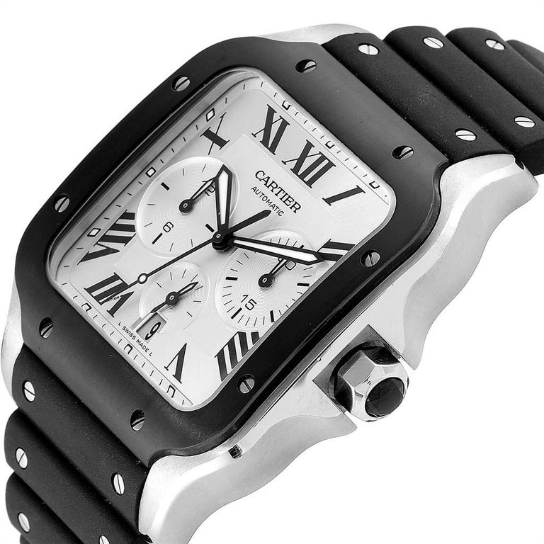 Cartier Santos 100 XL Chronograph Steel Rubber Watch WSSA0017 Box Card ...