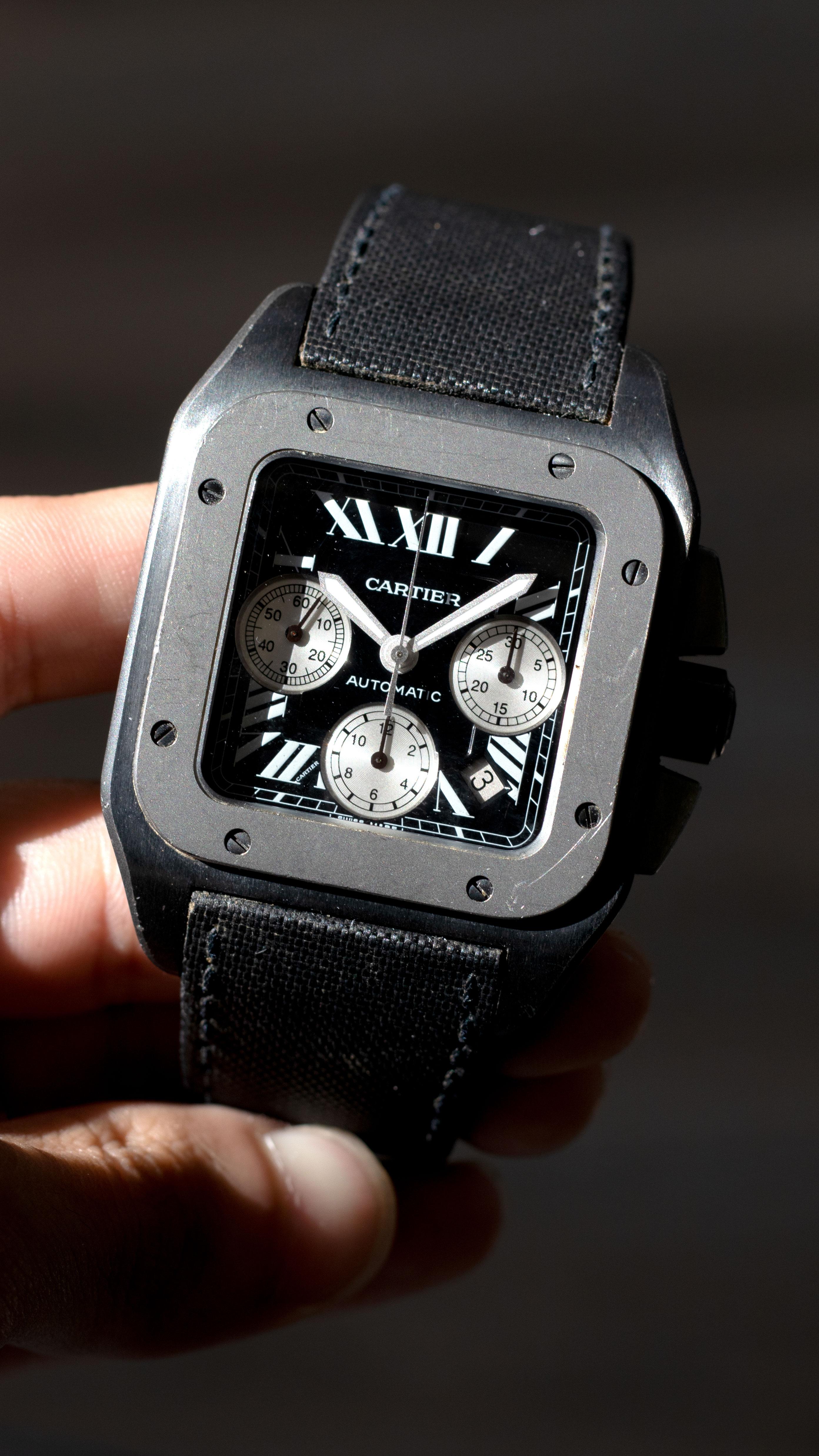 Cartier Santos 100 XL Ti Black Chronograph Dial Watch For Sale at 1stDibs