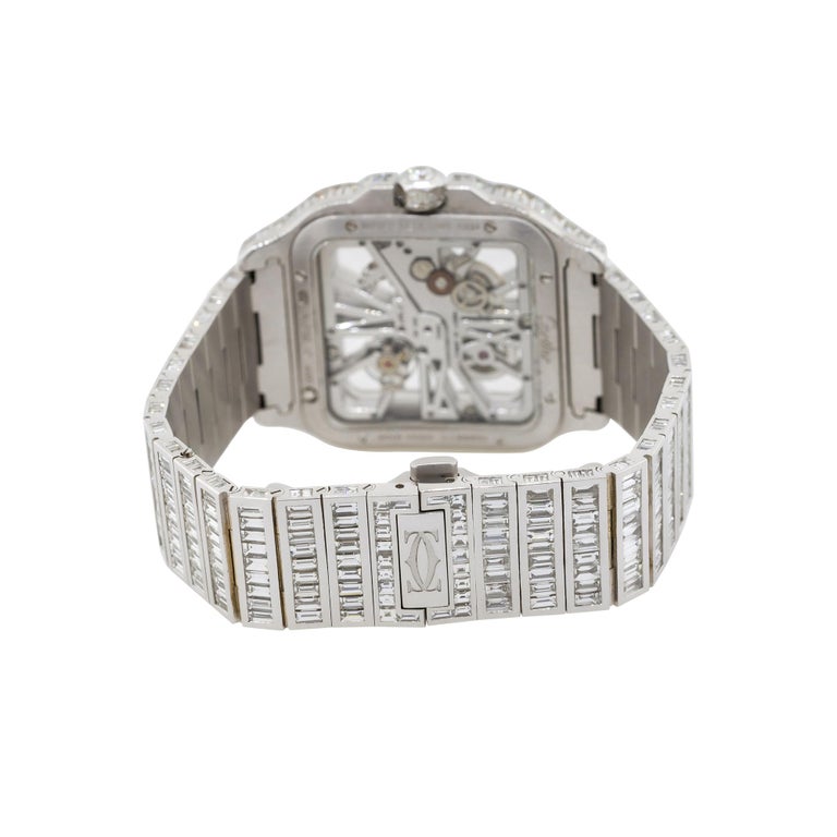 Cartier Santos 18k White Gold Skeleton All Diamond Chandelier Watch at ...