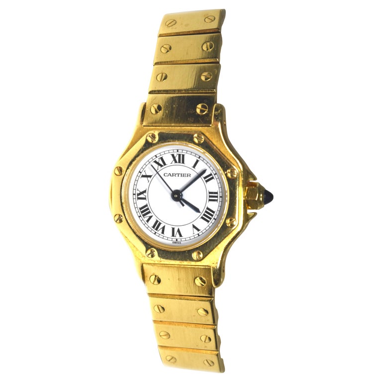 Cartier Santos 18 Karat Yellow Gold Mid Watch For Sale at 1stDibs