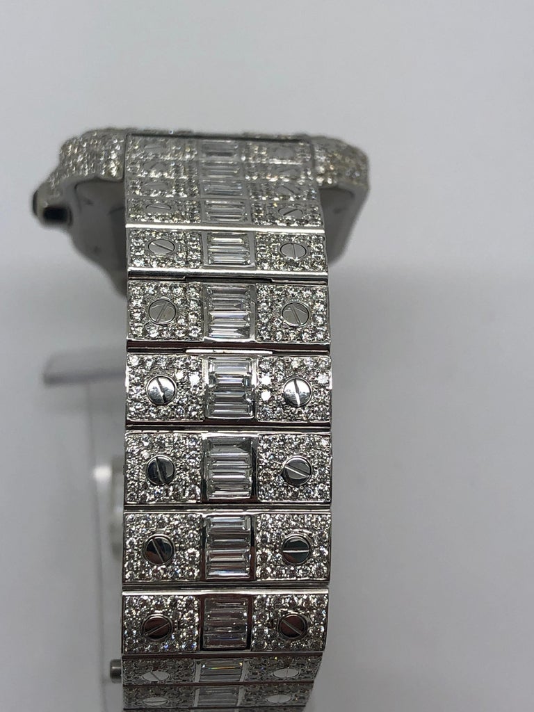 Cartier Santos Iced Out VVS Emerald Cut Diamond Roman Numeral Watch For ...