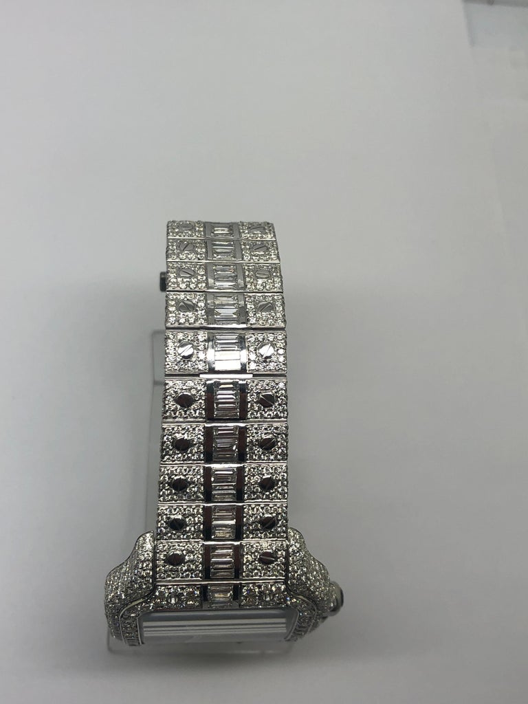 Cartier Santos Custom Iced Out VVS Emerald Cut Diamond Roman Numeral ...