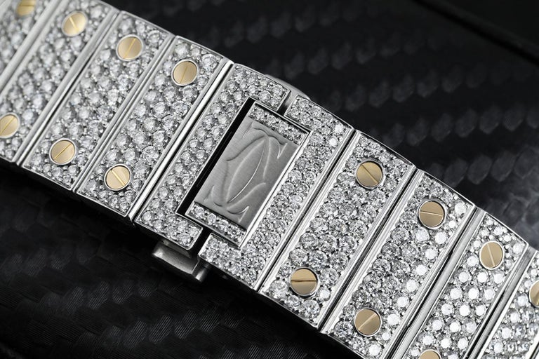 Cartier Santos De Cartier Chronograph Two Tone Custom Diamond Watch ...