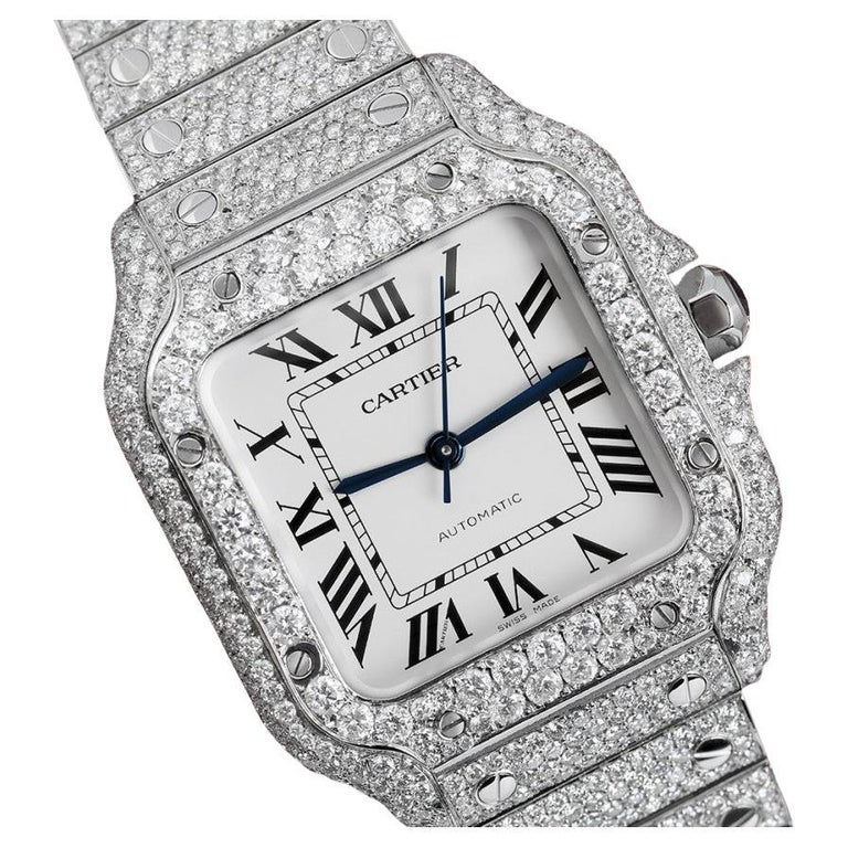 Cartier Santos De Cartier Medium Custom Diamond Stainless Steel Watch ...