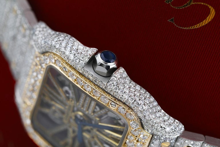 Cartier Santos De Cartier Skeleton Custom Diamond Two Tone Yellow Watch ...