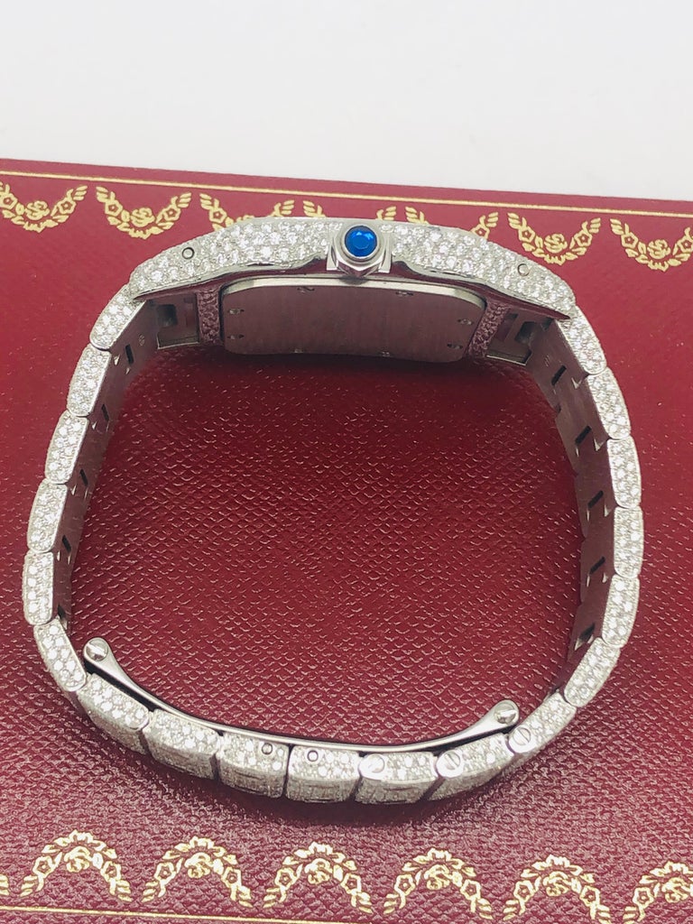 Cartier Santos Iced Out 15 Carats VVS Diamonds White Roman Dial Watch ...
