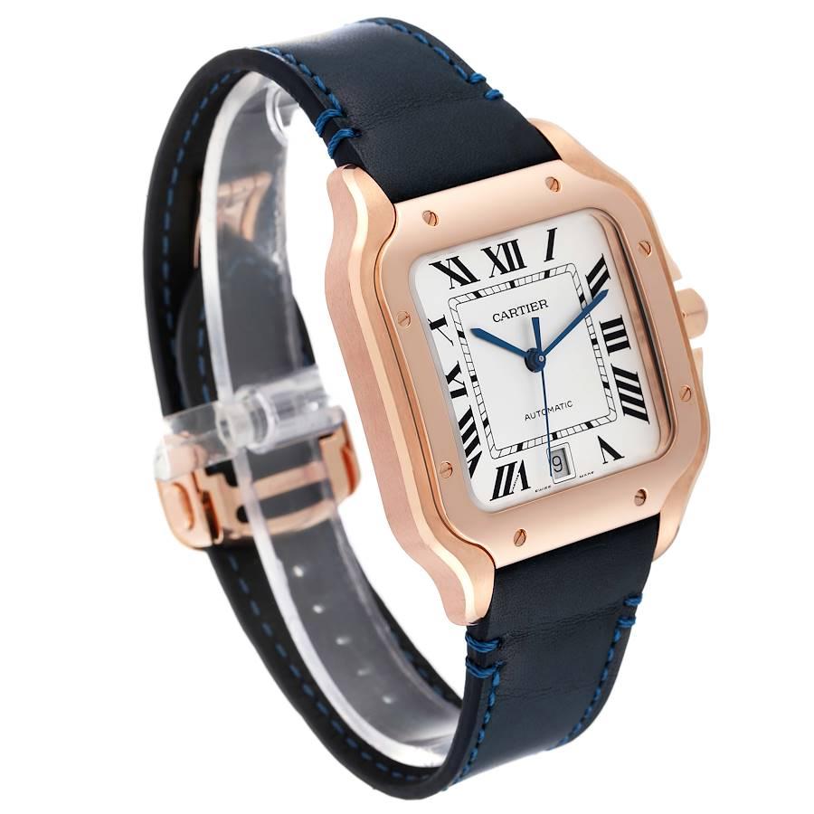 Cartier Santos Large Rose Gold Blue Strap Mens Watch WGSA0019 Card at ...