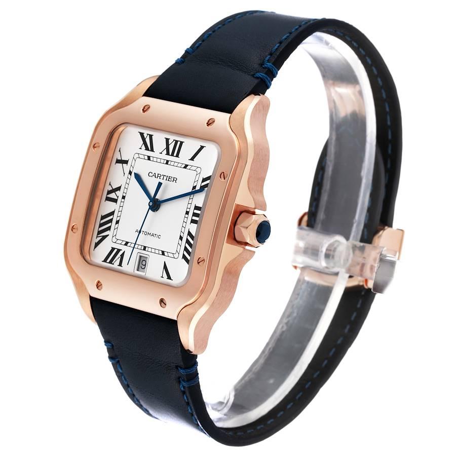 Cartier Santos Large Rose Gold Blue Strap Mens Watch WGSA0019 Card at ...