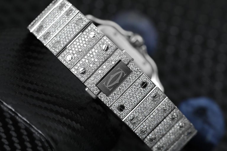 Cartier Santos Large Stainless Steel Watch with Custom Diamonds ...