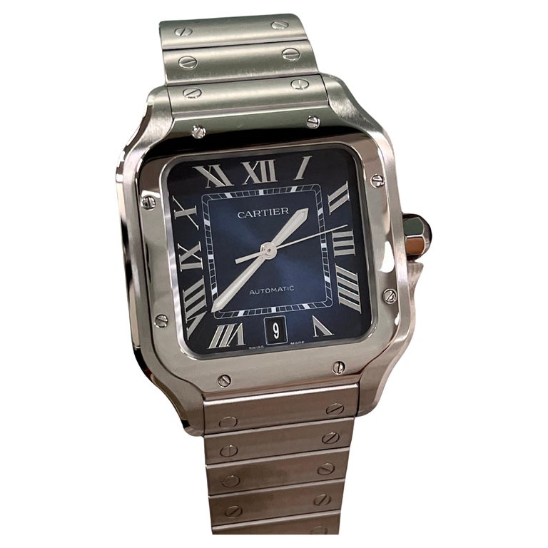 Cartier Santos Large WSSA0030 4072 Blue Dial Stainless Steel Box Paper ...