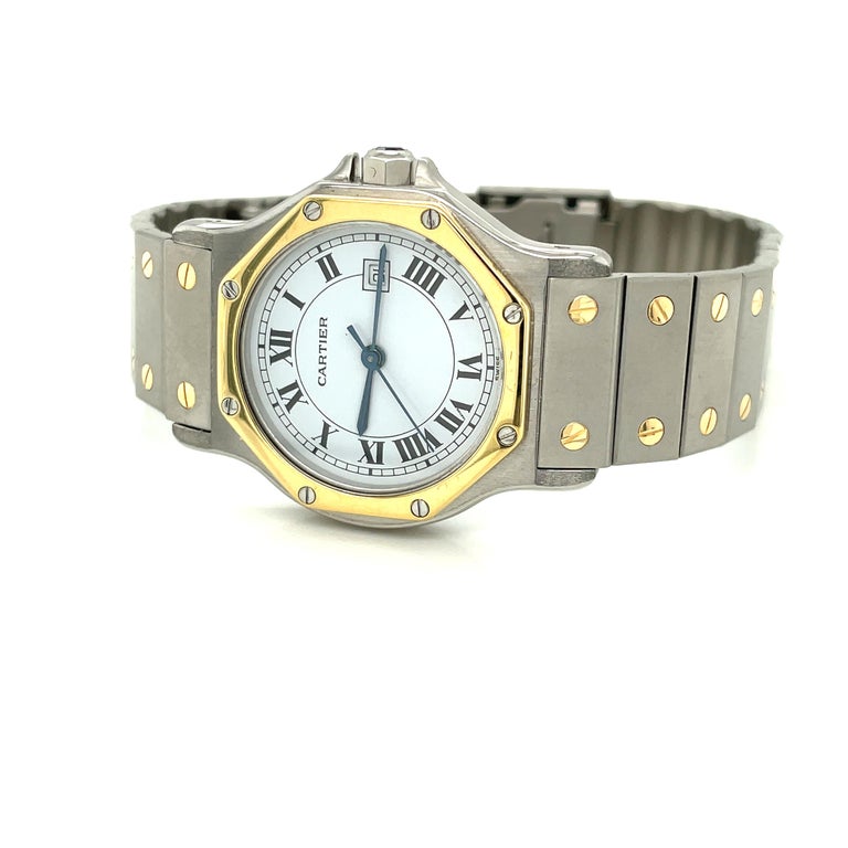 Cartier Santos Octagon Steel 18K Yellow Gold Bezel Automatic Men's ...