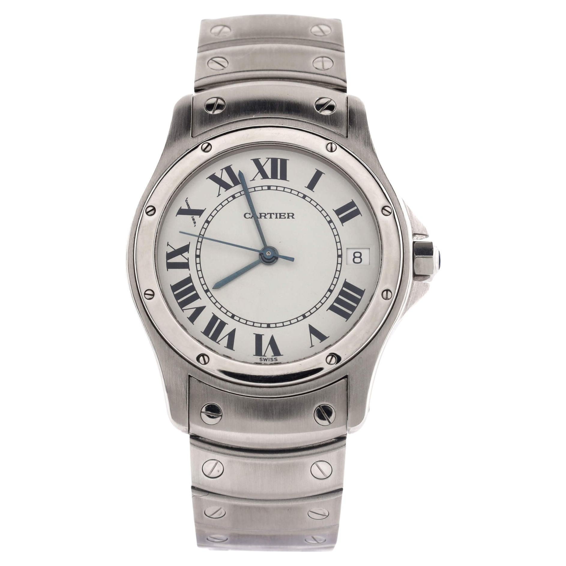 Cartier Stainless Steel White Dial Santos Automatic Wristwatch For Sale ...