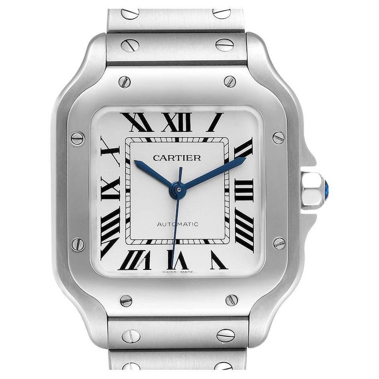 Cartier Santos Silver Dial Medium Steel Mens Watch WSSA0029 at 1stDibs