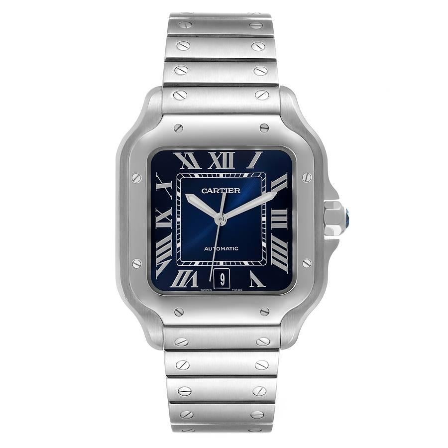 Cartier Santos Stainless Steel Blue Dial Mens Watch WSSA0030 Box Card ...