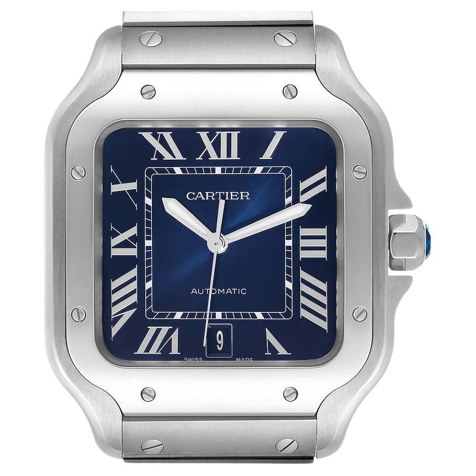 Cartier Santos Stainless Steel Blue Dial Mens Watch WSSA0030 Unworn For ...