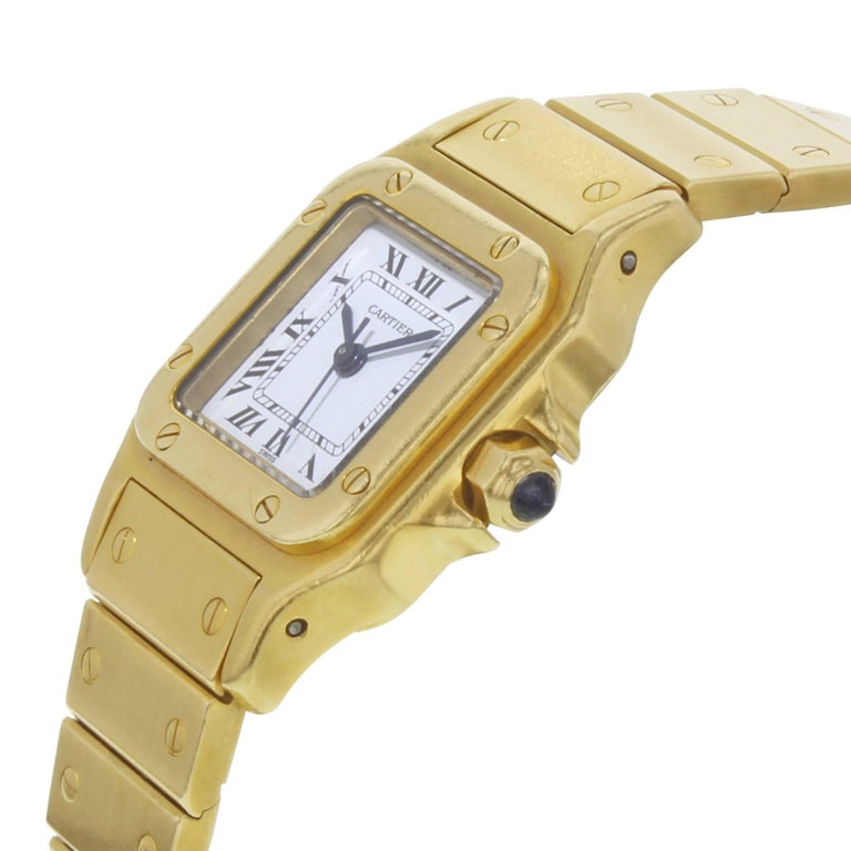 Cartier Santos White Square Dial 18 Karat Yellow Gold Automatic Ladies ...