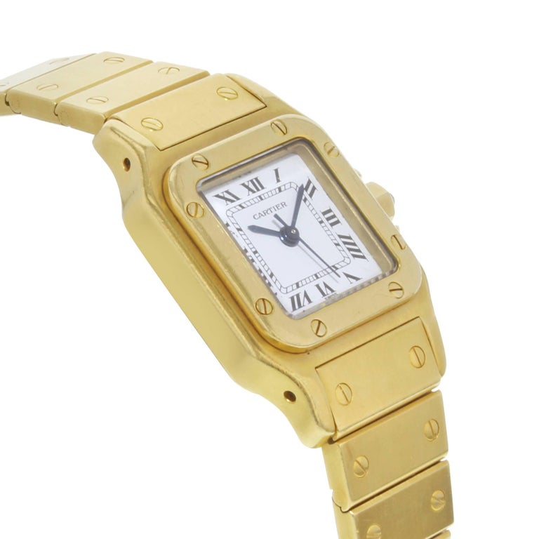 Cartier Santos White Square Dial 18 Karat Yellow Gold Automatic Ladies ...
