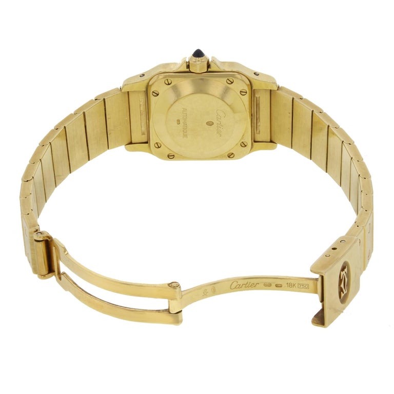 Cartier Santos White Square Dial 18 Karat Yellow Gold Automatic Ladies ...