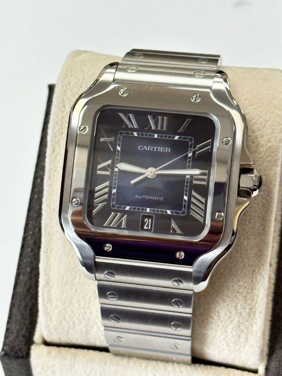 Cartier Santos WSSA0030 Ref 4072 Blue Dial Stainless Steel Box Paper ...