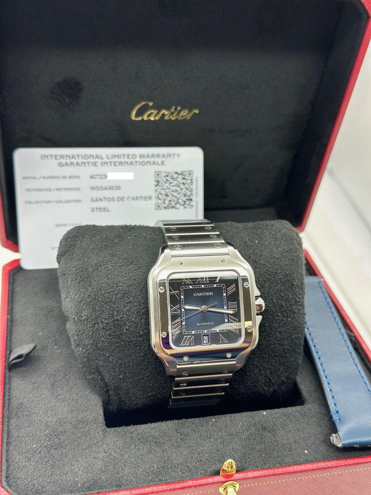 Cartier Santos WSSA0030 Ref 4072 Blue Dial Stainless Steel Box Paper ...