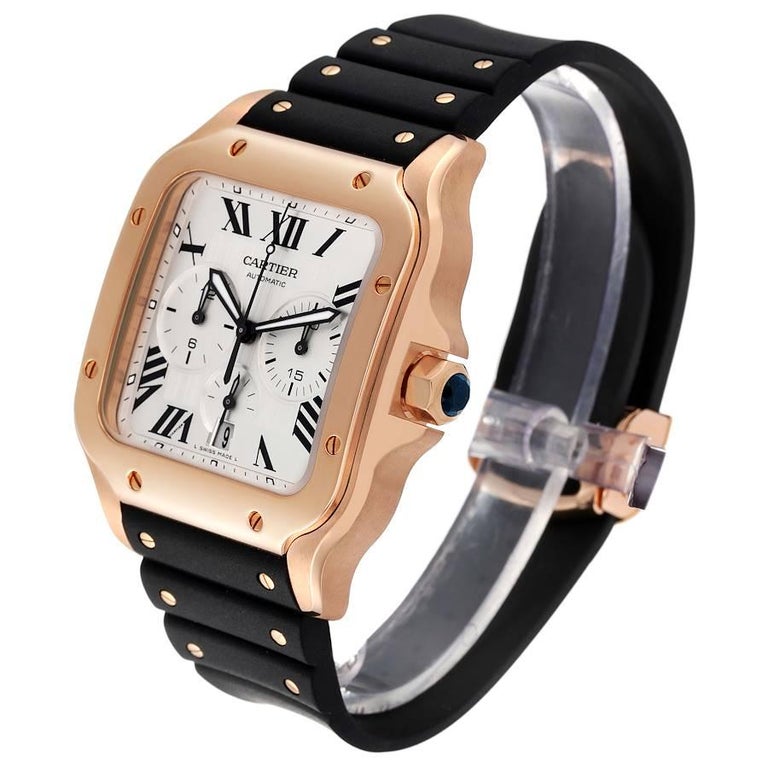 Cartier Santos XL Chronograph Rose Gold Mens Watch WGSA0017 Box Card ...