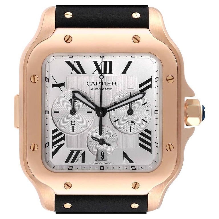 Cartier Santos XL Chronograph Rose Gold Mens Watch WGSA0017 Box Card ...