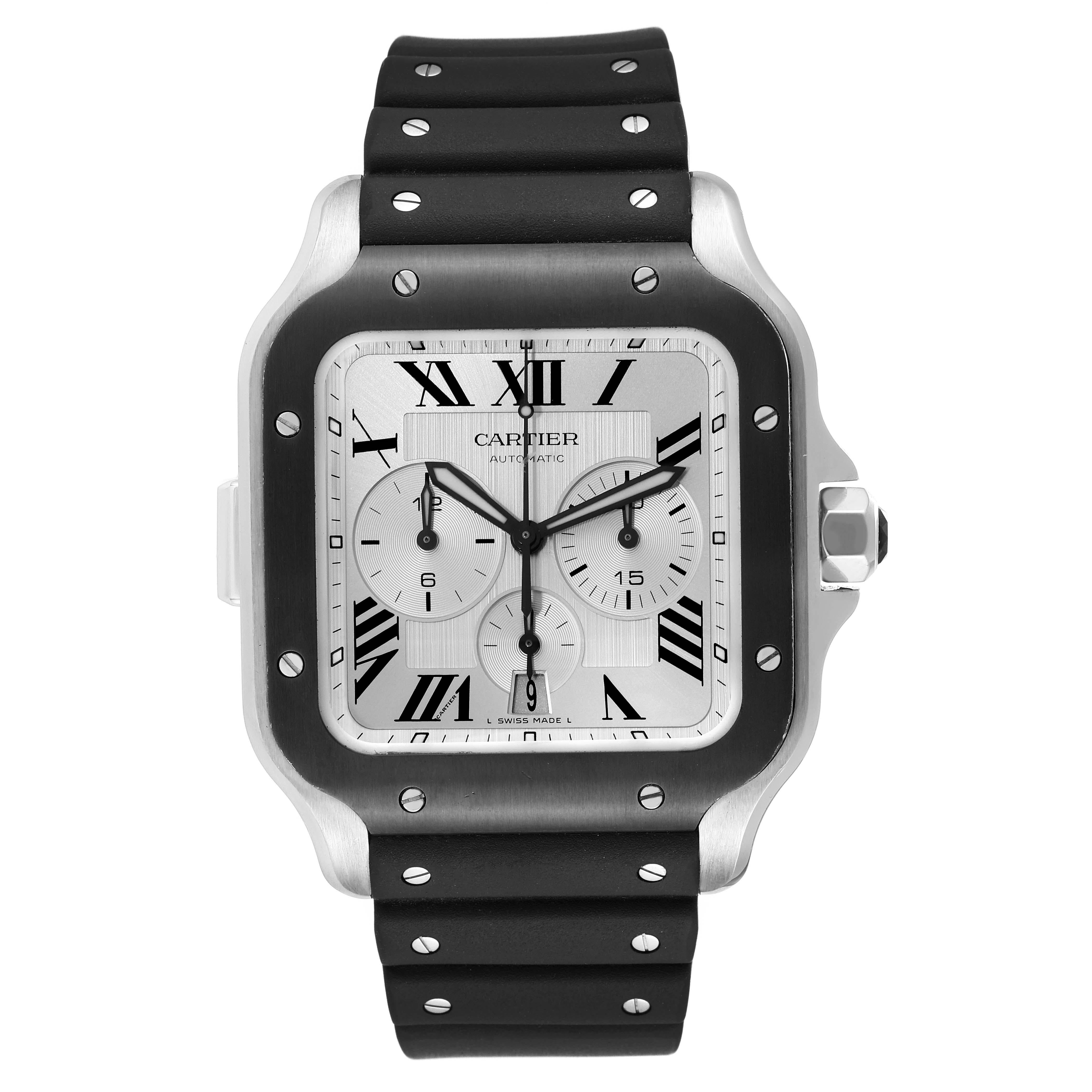 Cartier Santos XL Chronograph Steel ADLC Mens Watch WSSA0017 Box Card ...
