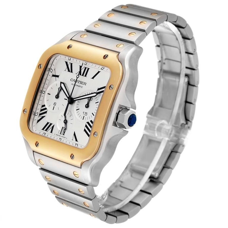 Cartier Santos XL Chronograph Steel Yellow Gold Mens Watch W2SA0008 Box ...