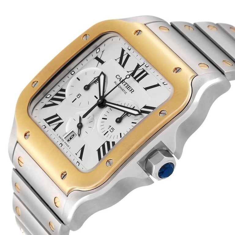 Cartier Santos XL Chronograph Steel Yellow Gold Mens Watch W2SA0008 Box ...