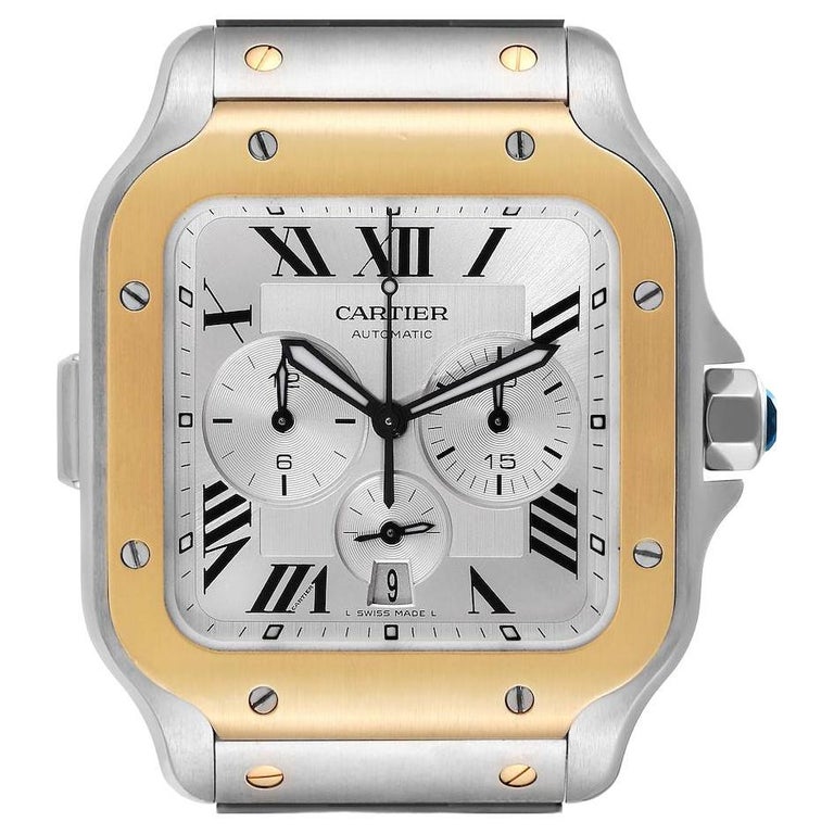 Cartier Santos XL Chronograph Steel Yellow Gold Mens Watch W2SA0008 Box ...