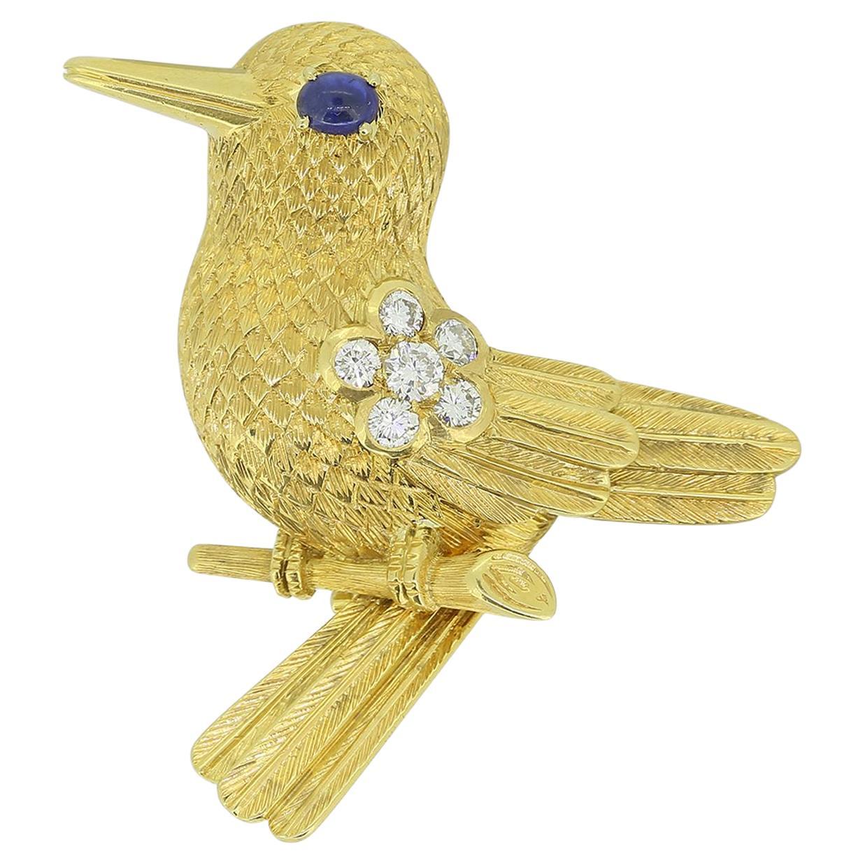 Cartier Sapphire and Diamond Bird Brooch For Sale at 1stDibs
