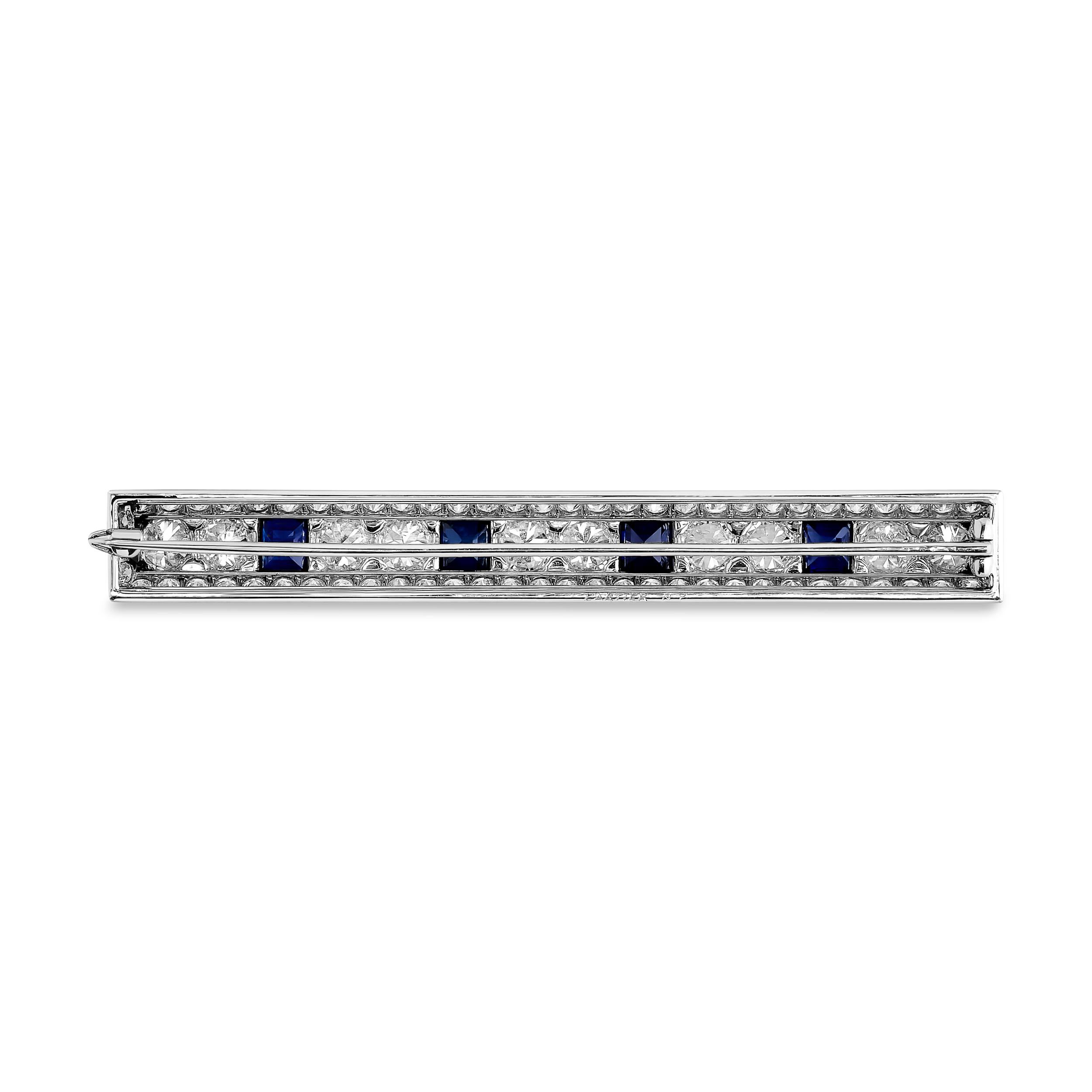 Cartier Sapphire and Diamond Straight Pin in Platinum For Sale at 1stDibs
