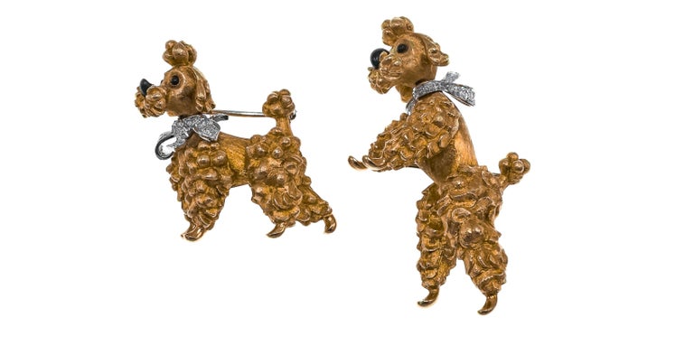 Cartier set of Diamond and Gold Dog Brooches at 1stDibs | cartier dog