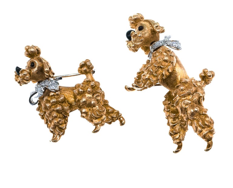 Cartier set of Diamond and Gold Dog Brooches at 1stDibs | cartier dog