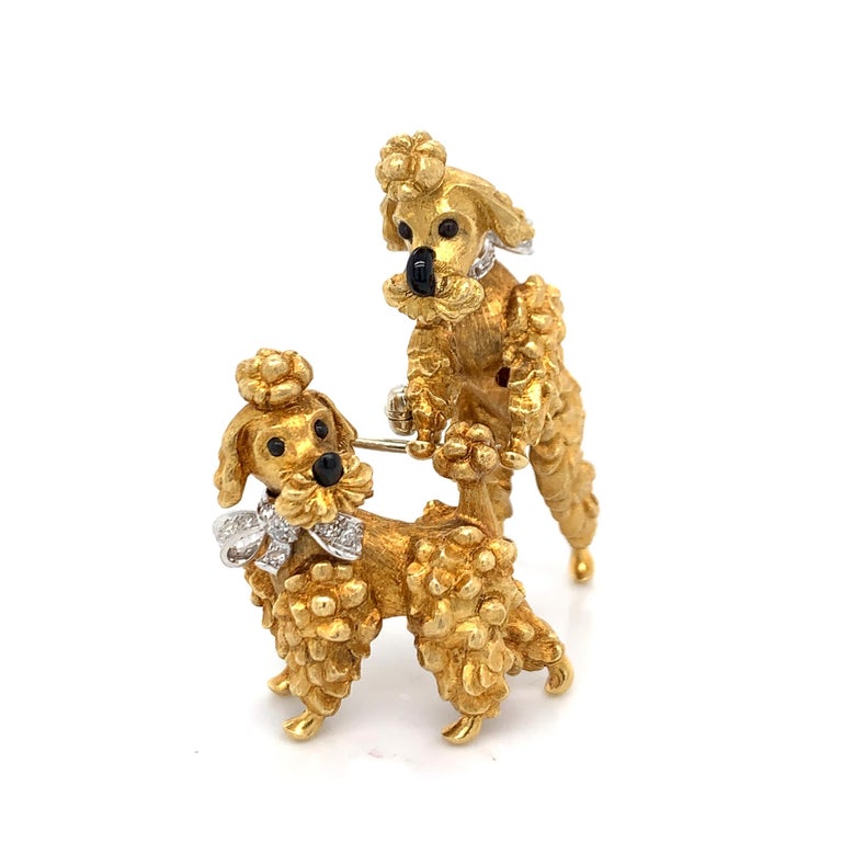 Cartier set of Diamond and Gold Dog Brooches at 1stDibs | cartier dog