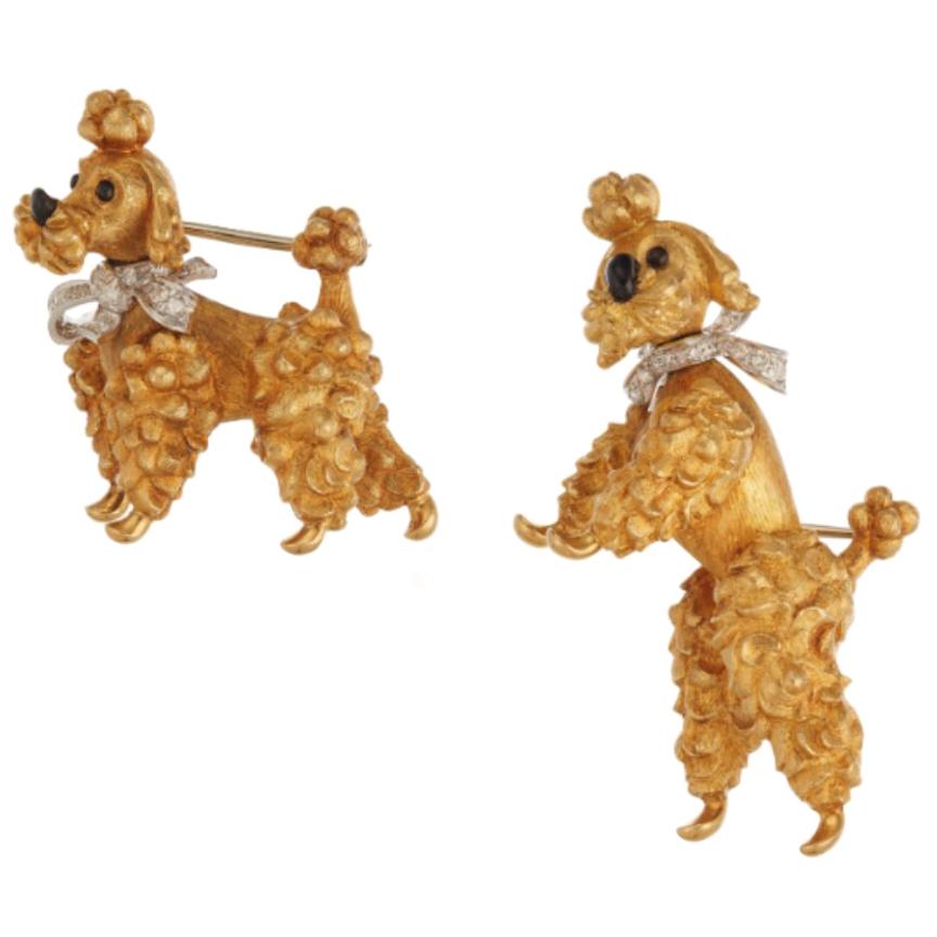 Cartier set of Diamond and Gold Dog Brooches at 1stDibs | cartier dog