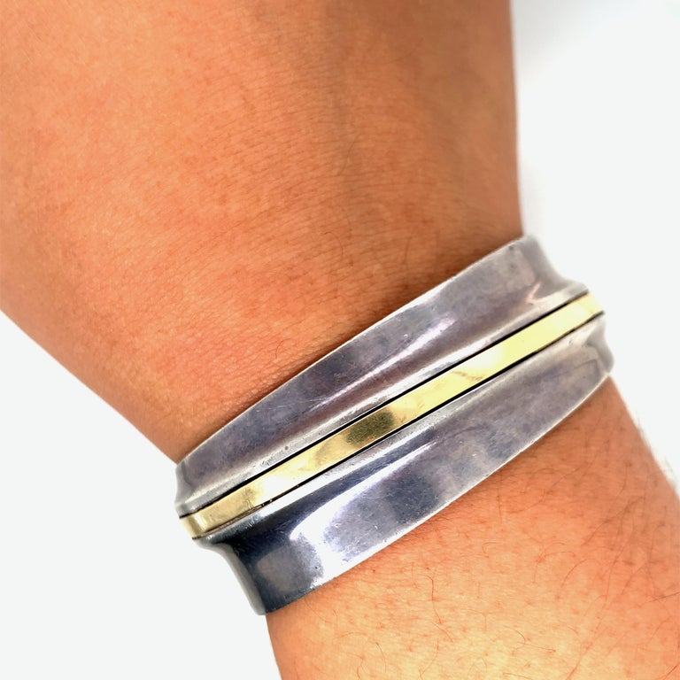 Cartier Silver Gold Bangle For Sale at 1stDibs