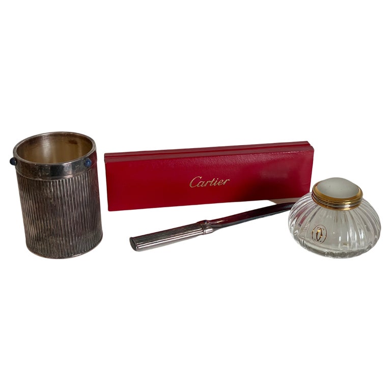 Cartier Silver Lapis Accented Desk Set For Sale at 1stDibs