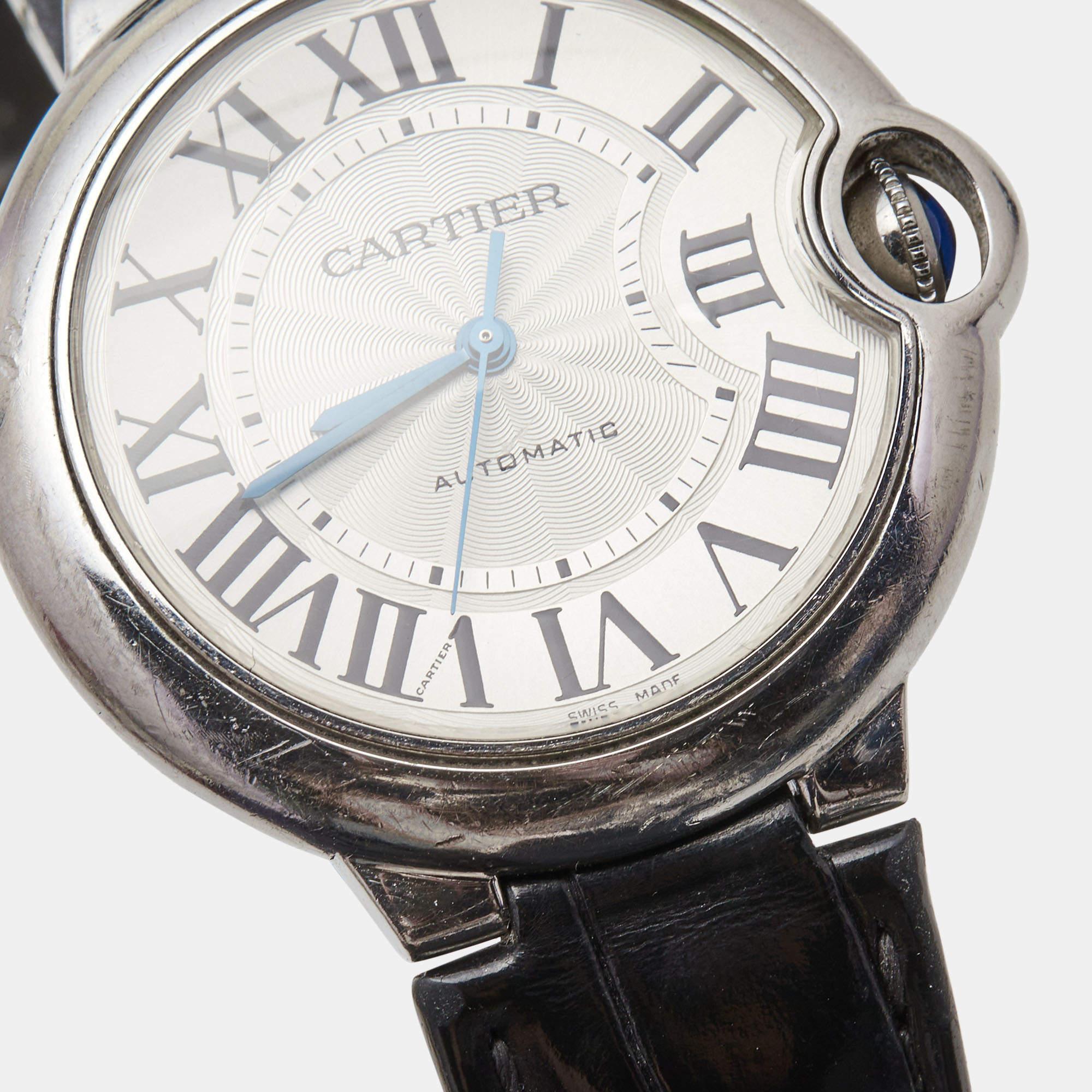 Cartier Silver Stainless Steel Alligator Ballon Bleu WSBB0028 Women's ...