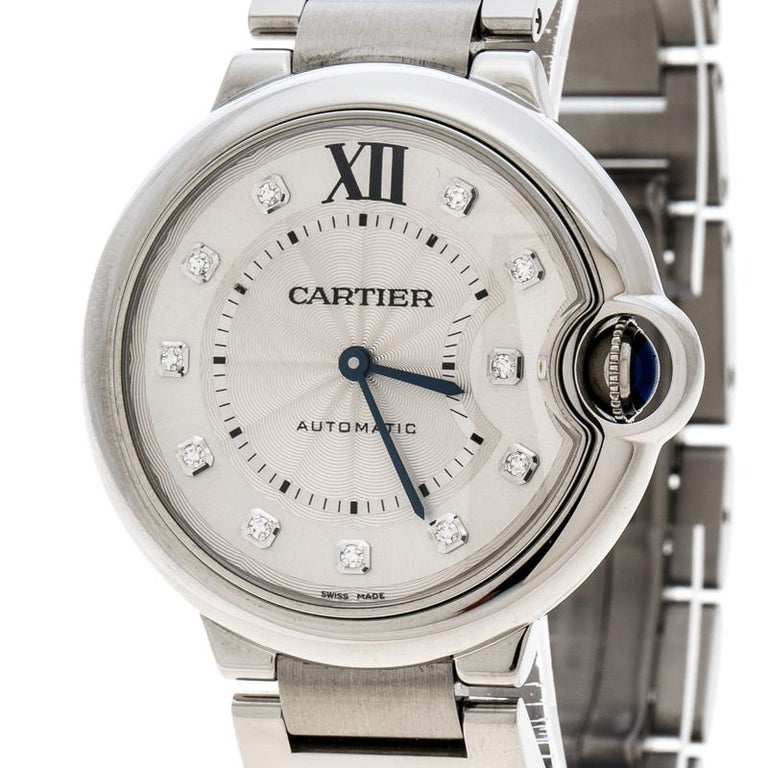 Cartier Silver Stainless Steel Ballon Bleu Diamonds 3284 Women's ...