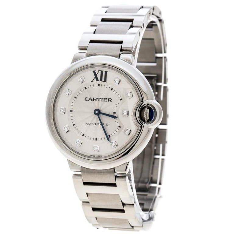 Cartier Silver Stainless Steel Ballon Bleu Diamonds 3284 Women's ...