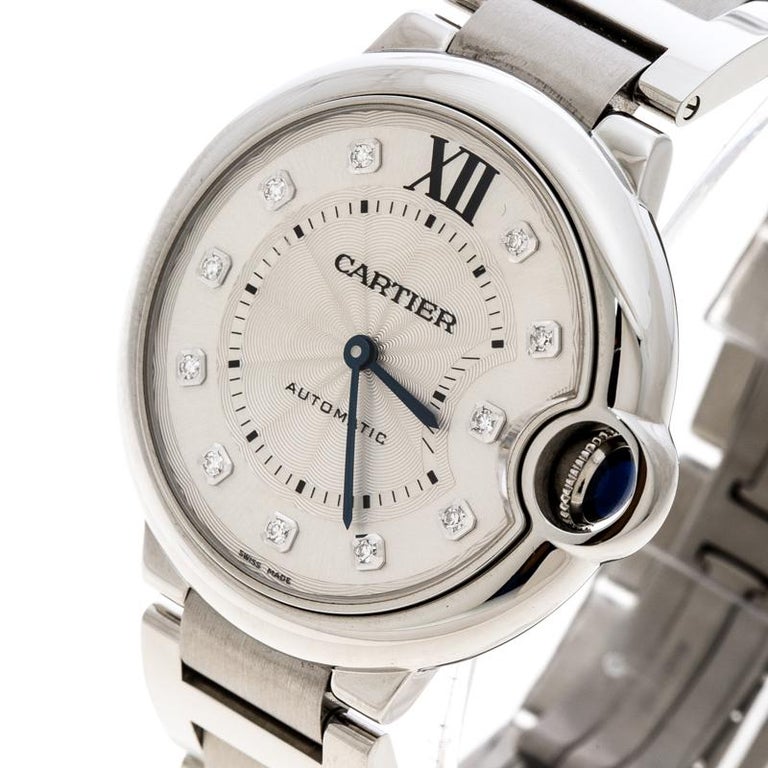 Cartier Silver Stainless Steel Ballon Bleu Diamonds 3284 Women's ...