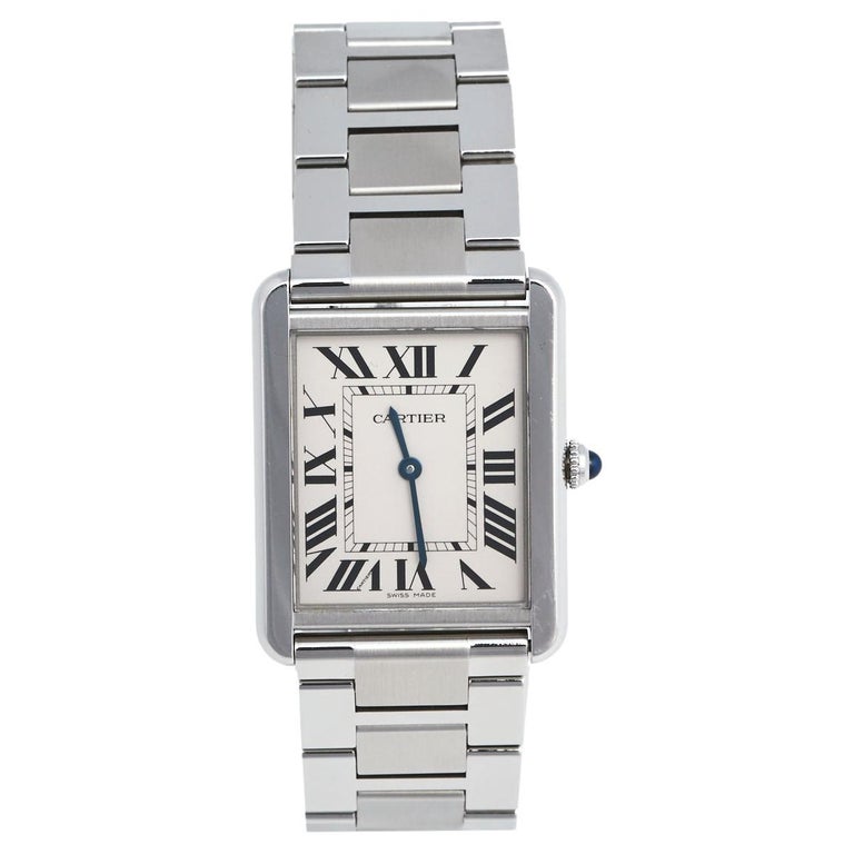 Cartier Silver White Stainless Steel Tank Solo 3169 Unisex Wristwatch ...