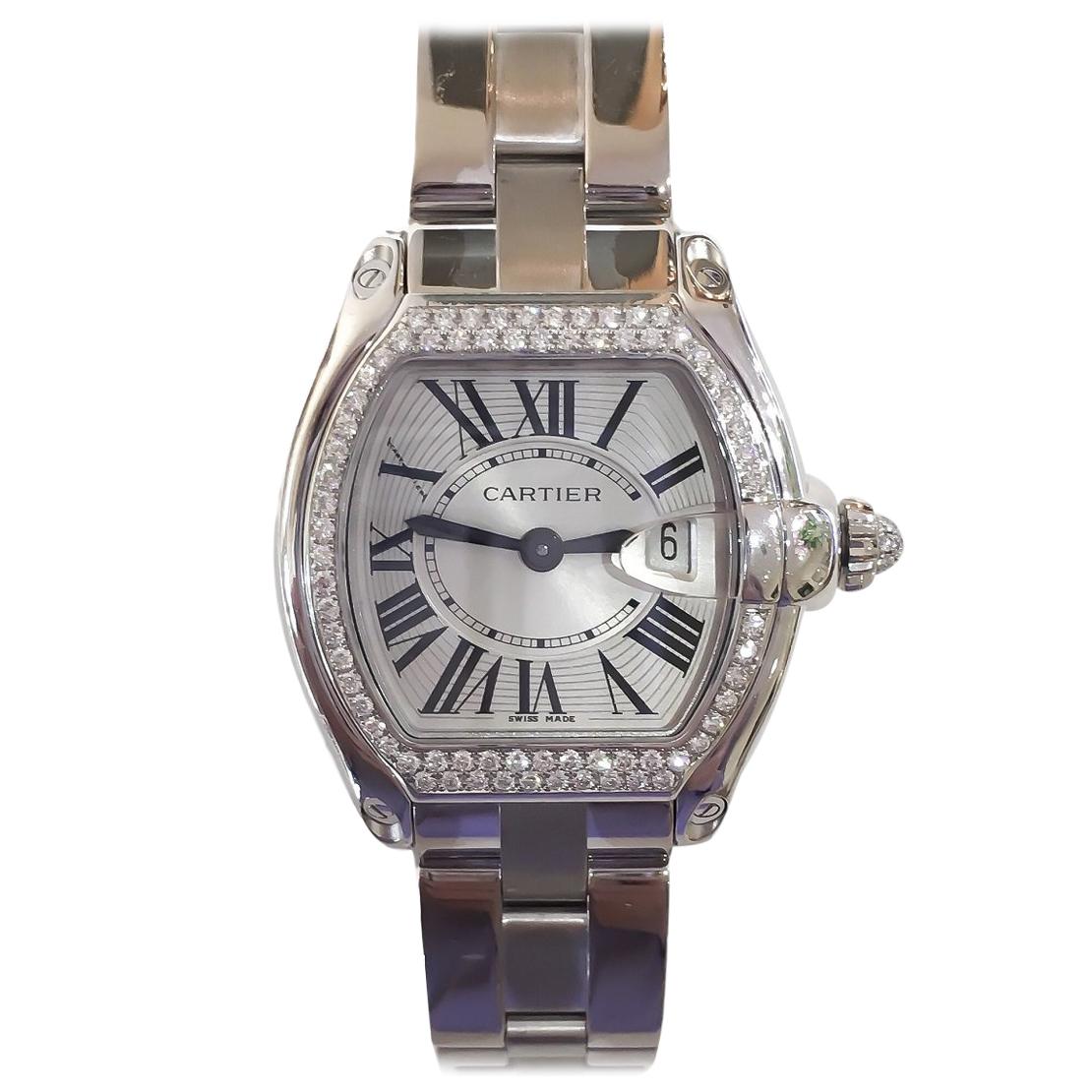Cartier Small Women's Roadster 18 Karat White Gold Diamond Case at 1stDibs