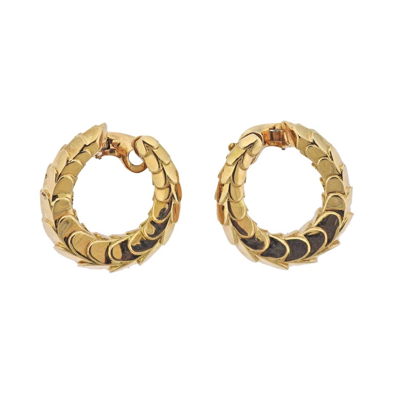 Cartier Snake Skin Gold Hoop Earrings at 1stDibs | cartier snake earrings