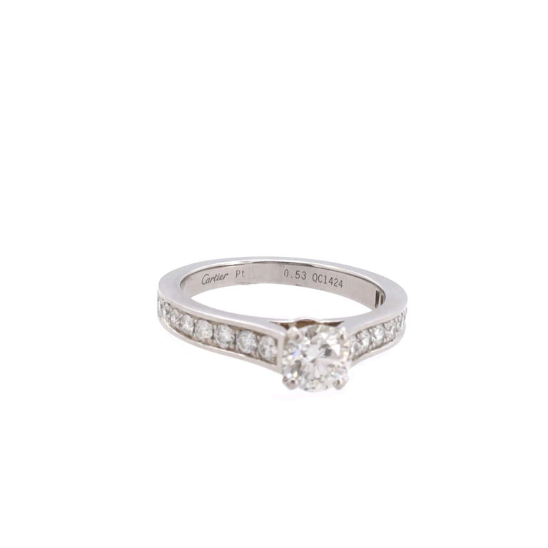Cartier Solitaire 1895 Ring Platinum with RBC Diamond H/VS1 and Pave ...
