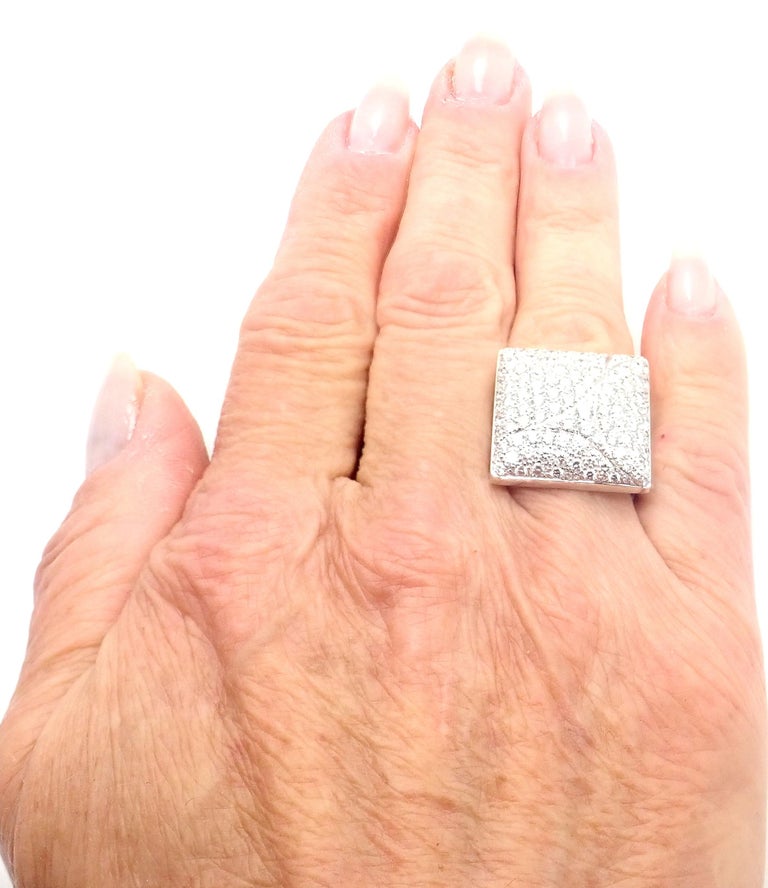 Cartier Square Pave Diamond Large White Gold Ring at 1stDibs