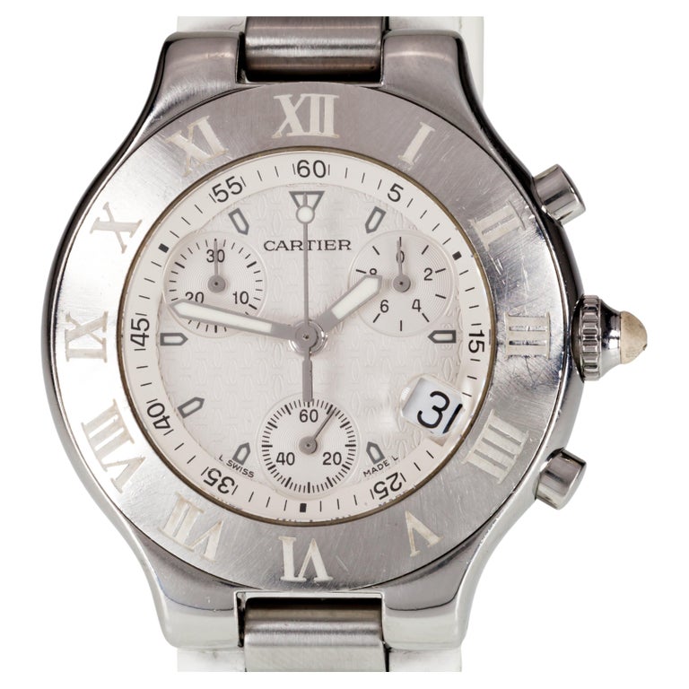 Cartier Stainless Steel Chronoscaph Quartz Watch with White Band, 2424 ...