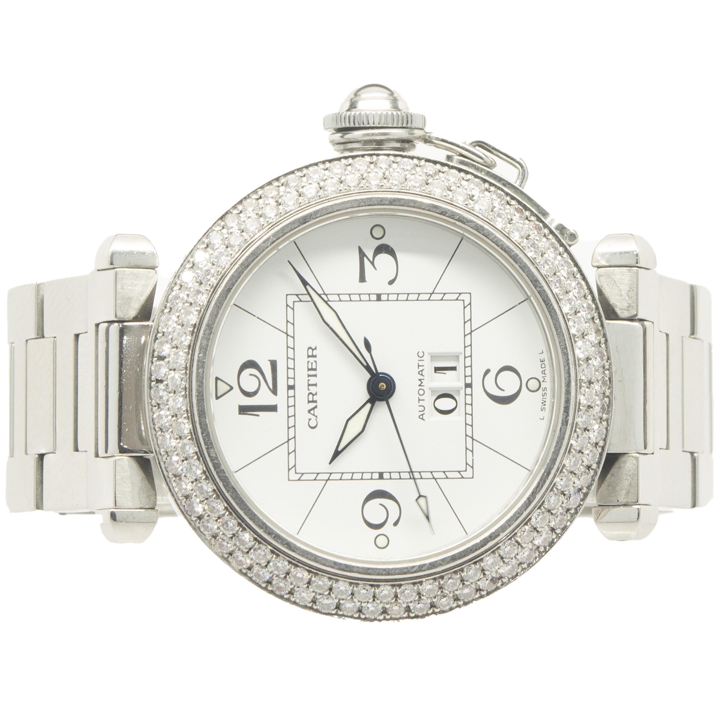 Cartier Stainless Steel Pasha with Custom Set Pave Diamond Bezel For ...