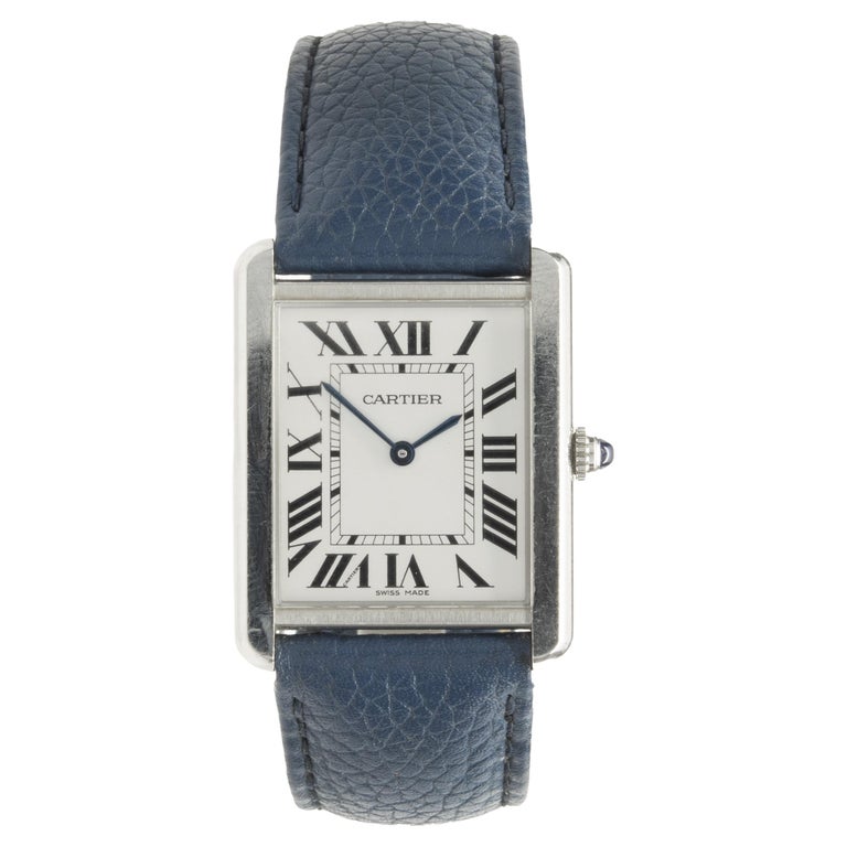 Cartier Stainless Steel Tank Solo on Blue Strap at 1stDibs
